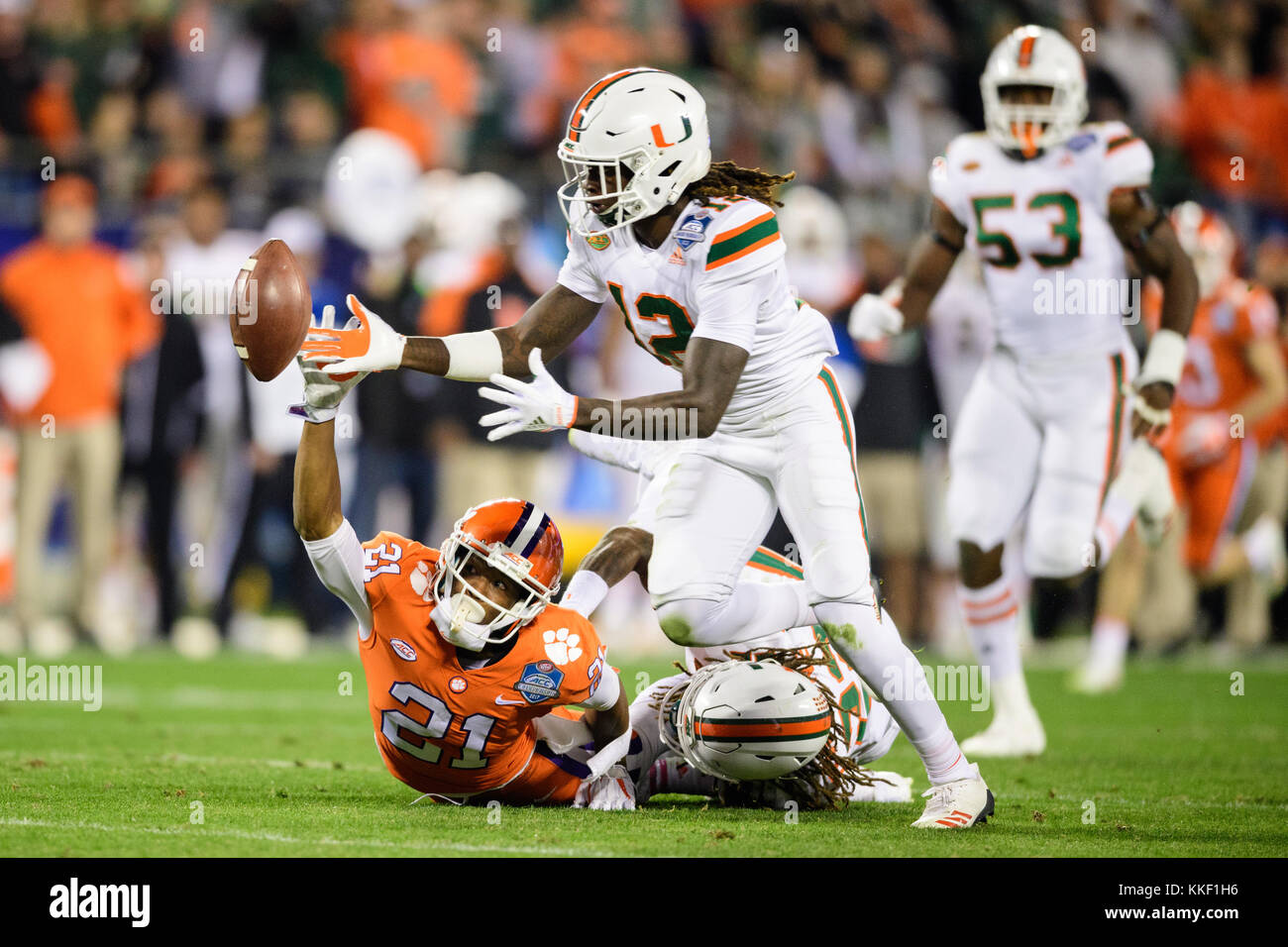 Clemson wide receiver Ray-Ray McCloud (21) fumbles the football during ...