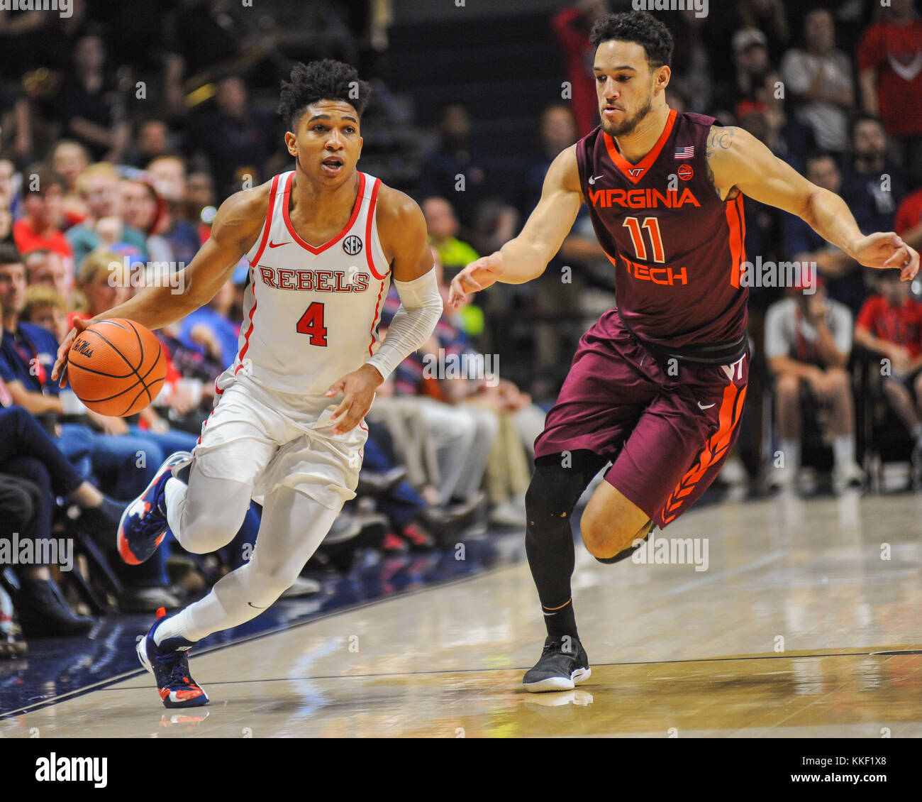 December 2, 2017; Oxford, MS, USA; Ole' Miss, BREEIN TYREE (4), drives down court as Virginia ...