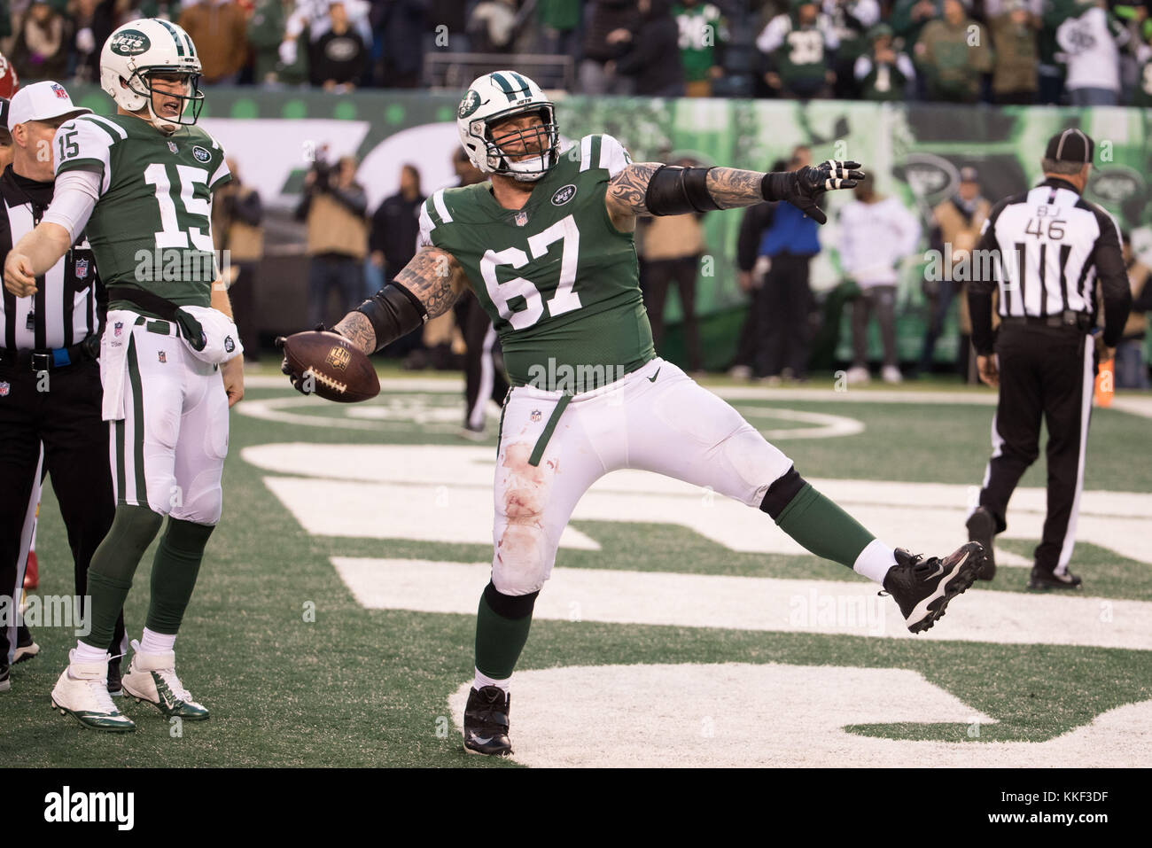 East Rutherford, New Jersey, USA. 3rd Dec, 2017. New York Jets guard ...