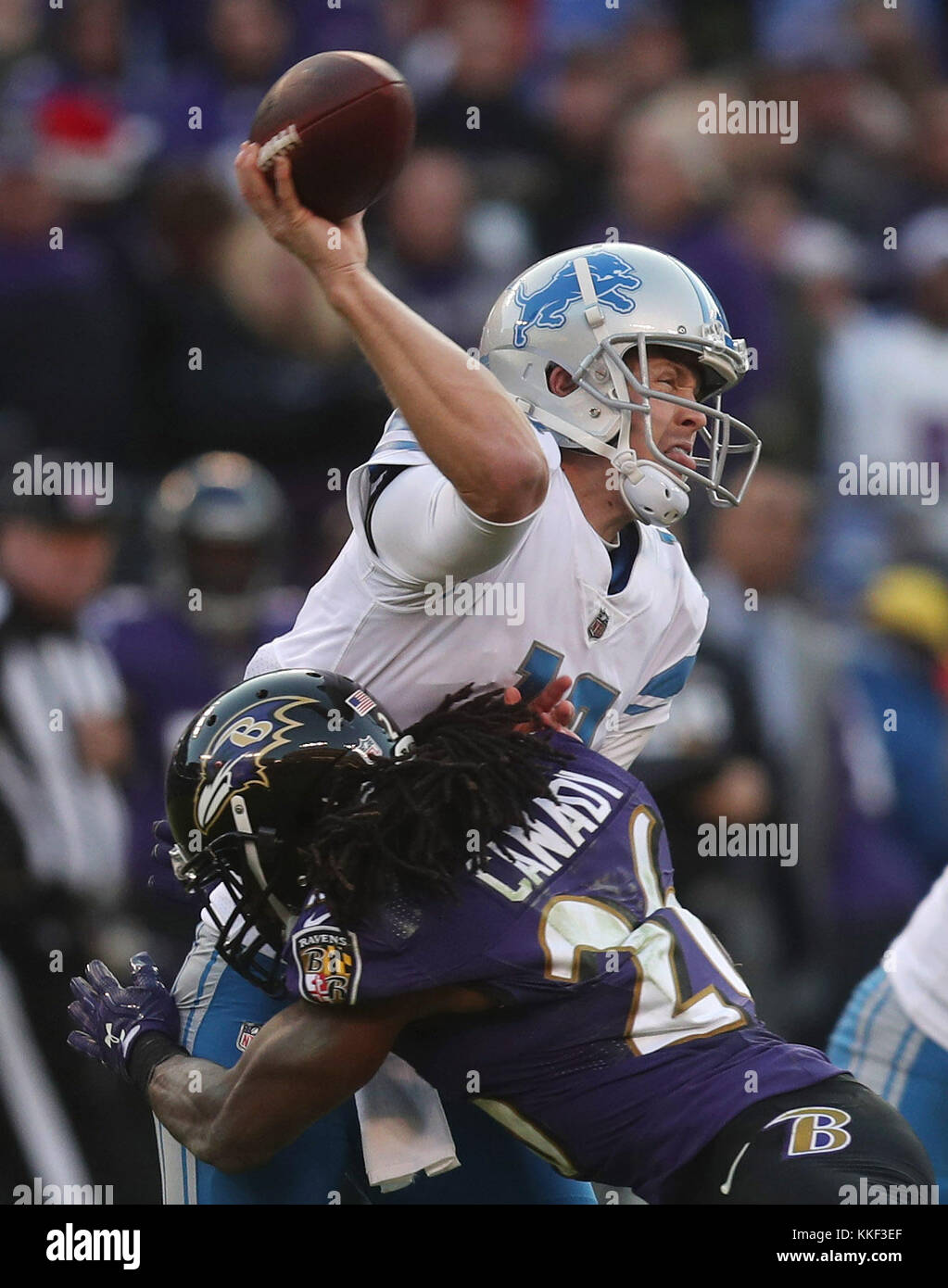 Baltimore, USA. 3rd December, 2017. Detroit Lions QB Jake Rudock (14 ...
