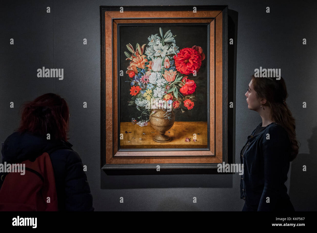 London, UK. 4th Dec, 2017. Osias Beert I, Flowers in a German tigerware ...