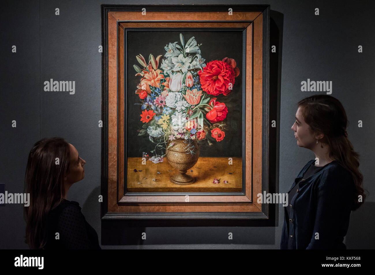 London, UK. 4th Dec, 2017. Osias Beert I, Flowers in a German tigerware ...