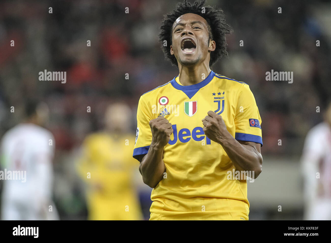 Athens, Athens. 5th Dec, 2017. Juventus' Juan Cuadrado celebrates after ...