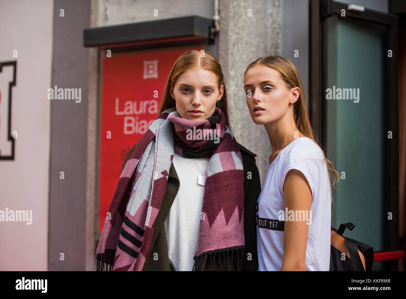 Milan, Italy - September 24, 2017: Fashion models posing during Milan ...