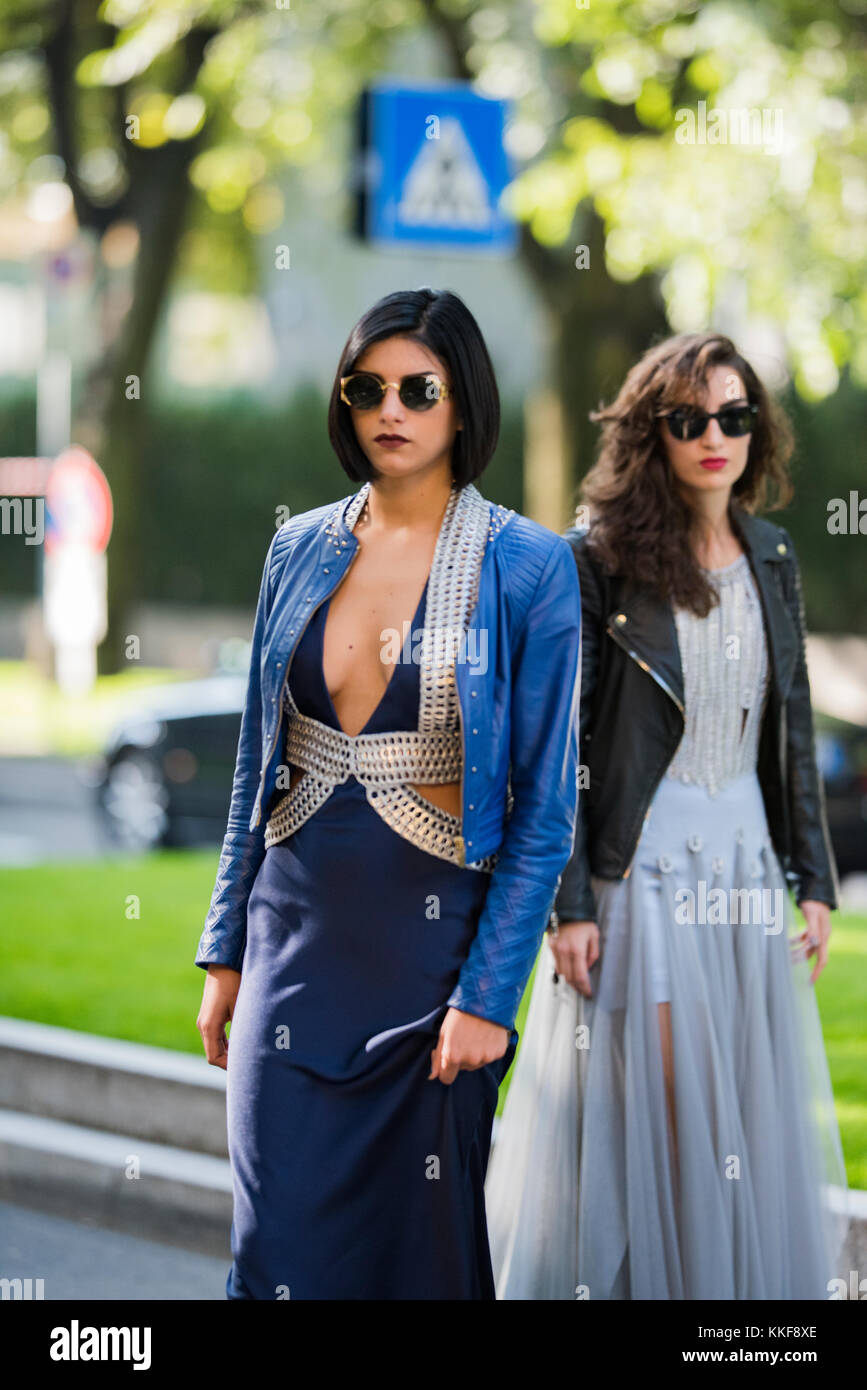 Milan, Italy - September 22, 2017: Beautiful girls outside fashion ...