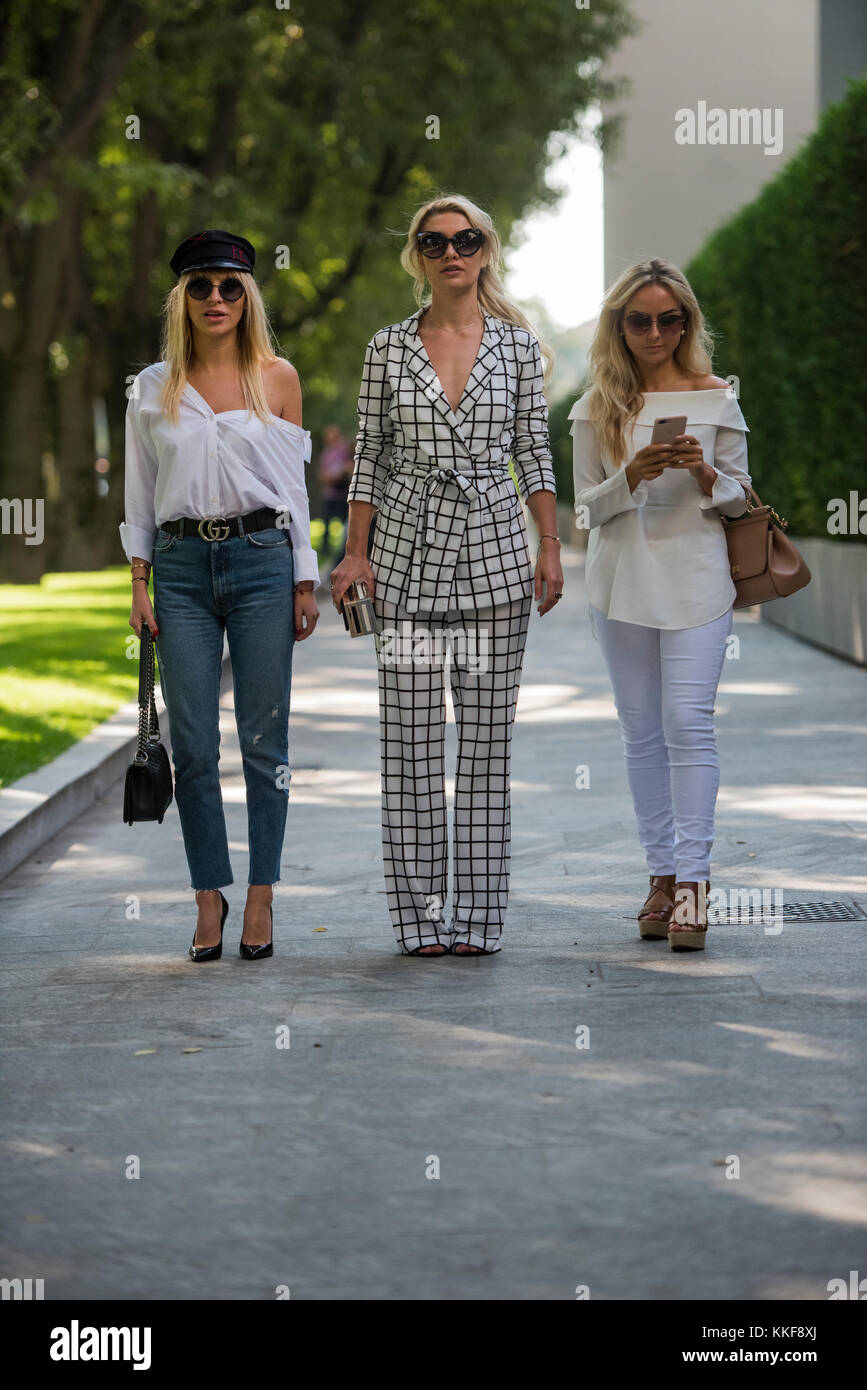 Milan, Italy - September 22, 2017: Beautiful girls outside fashion ...