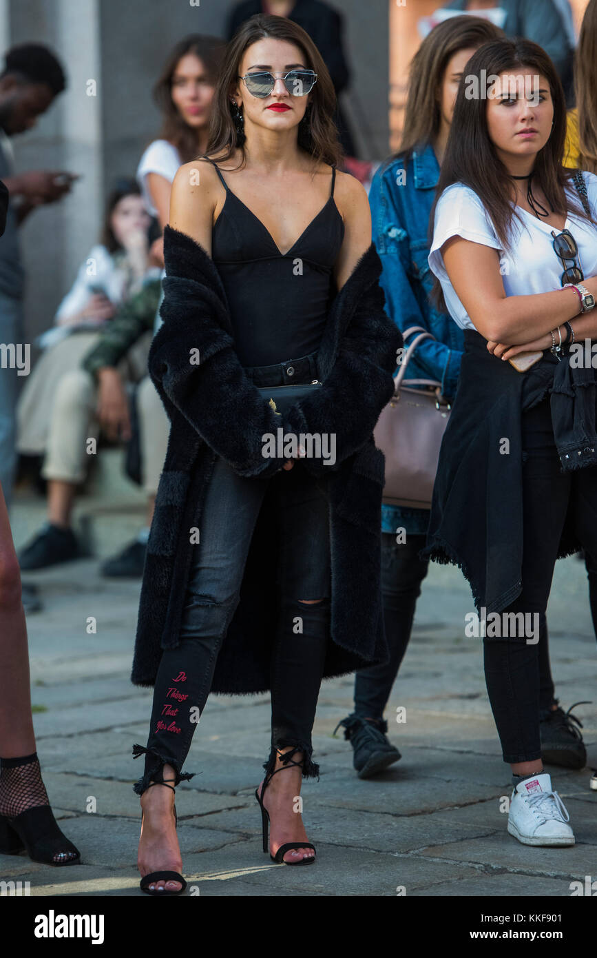 Milan, Italy - September 22, 2017: Beautiful girls outside fashion ...