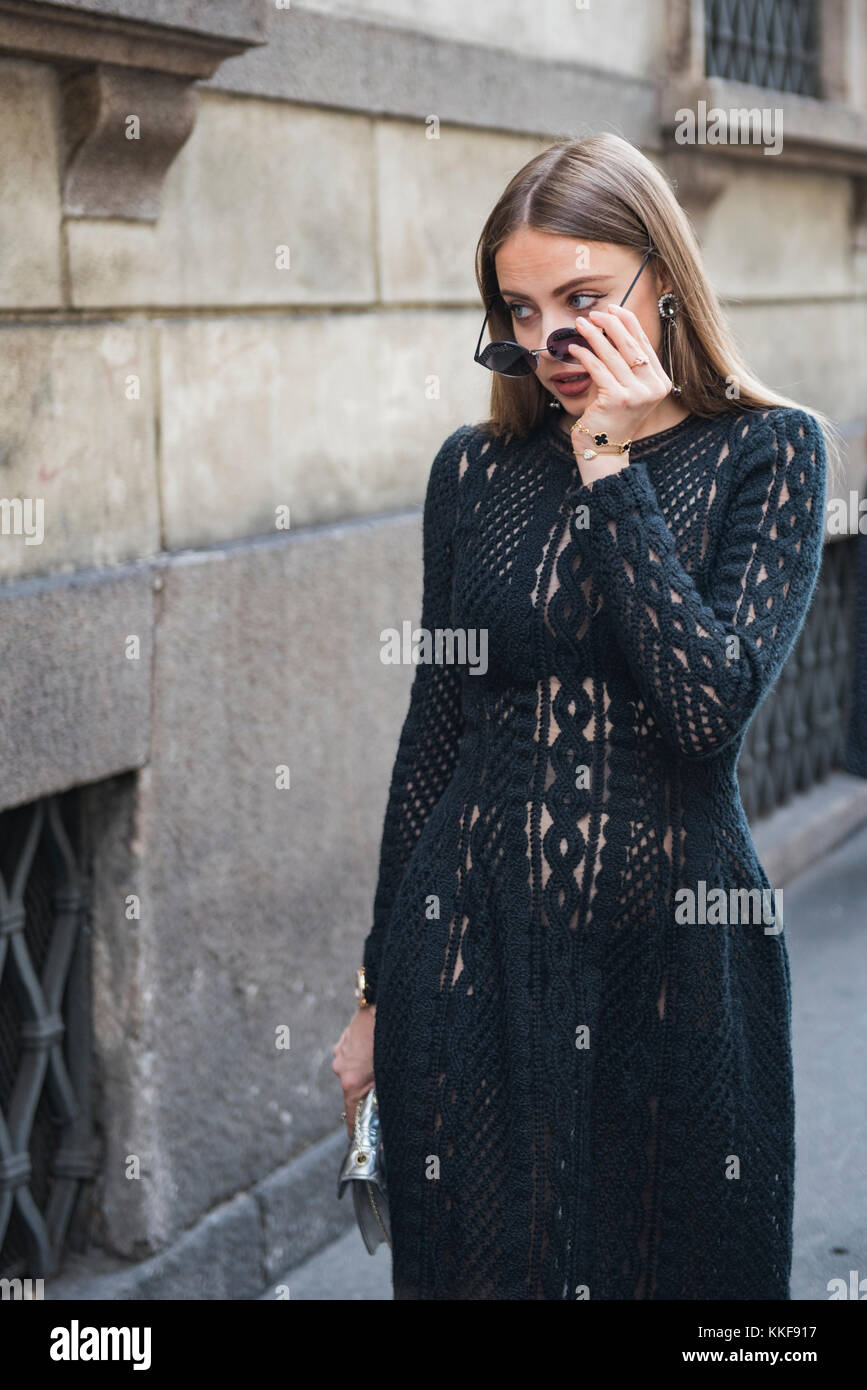 Milan, Italy - September 23, 2017: Beautiful girls outside fashion ...