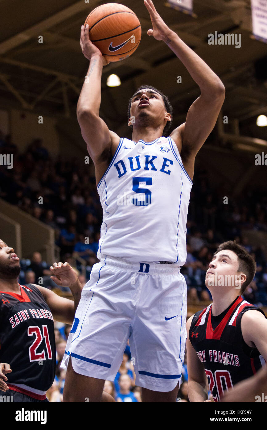 Durham, NC, USA. 5th Dec, 2017. Duke forward Jordan Tucker (5) shoots ...