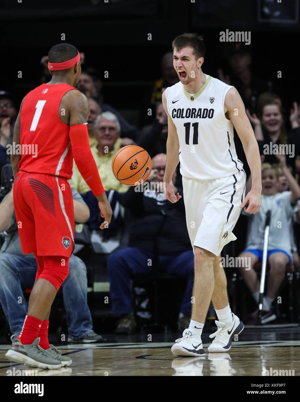 December 06, 2017: Colorado's Lazar Nikolic yells to celebrate a dunk ...