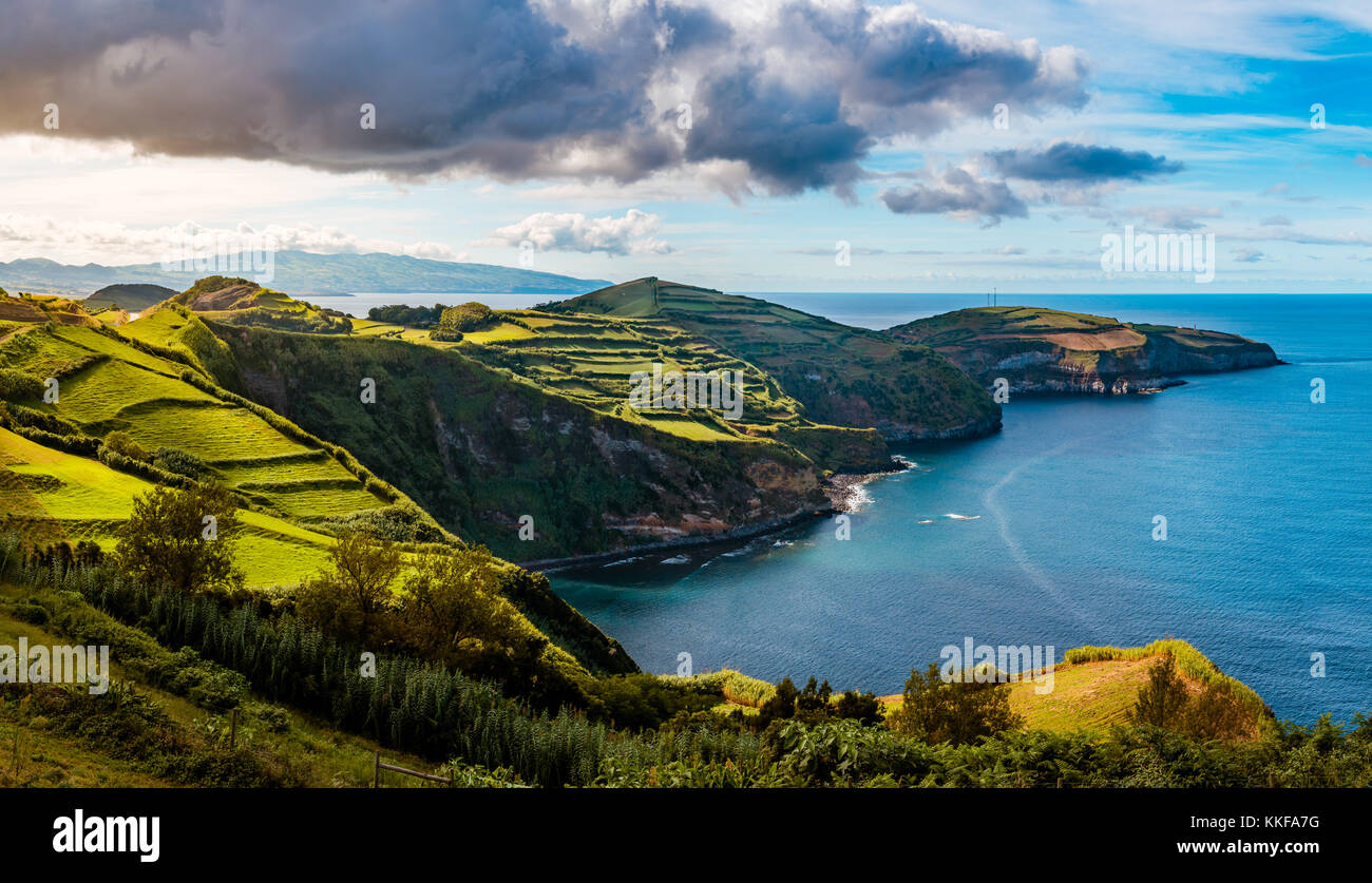 Beautiful panoramic view over Sao Miguel Island and Atlantic ocean from ...