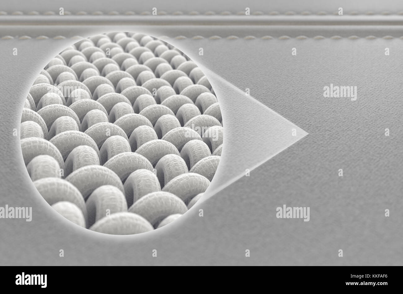 A close up view of two sections of a white canvas fabric stitched ...