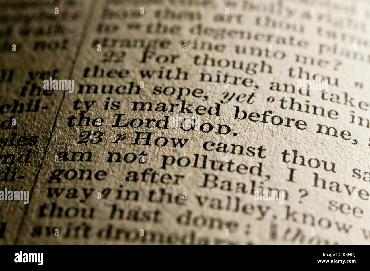 close up detail of a page of the Holy Bible Stock Photo - Alamy