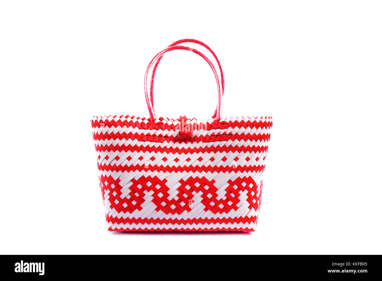 red wicker woman's tote bag, isolated on white background Stock Photo ...