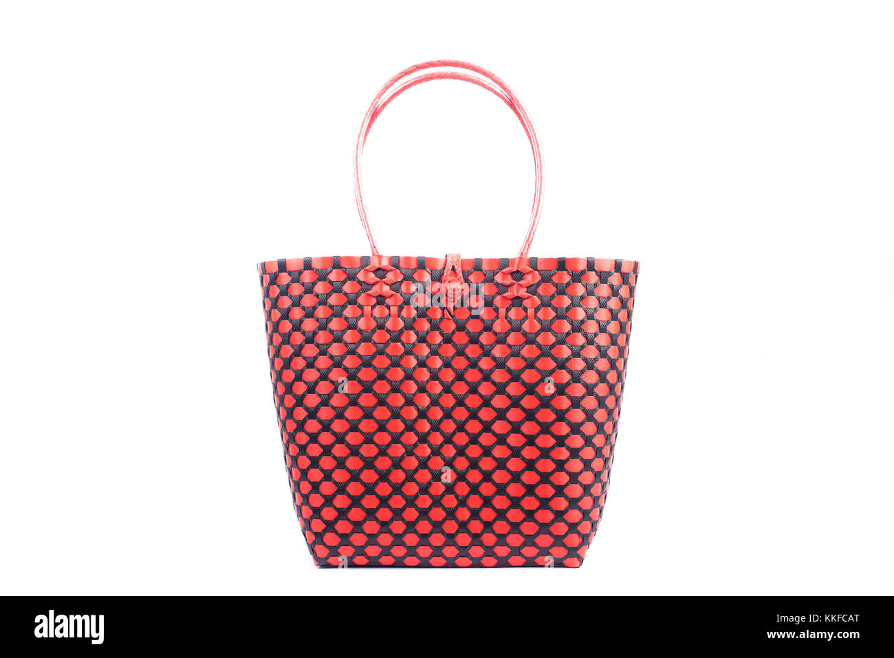 red wicker woman's tote bag, isolated on white background Stock Photo ...