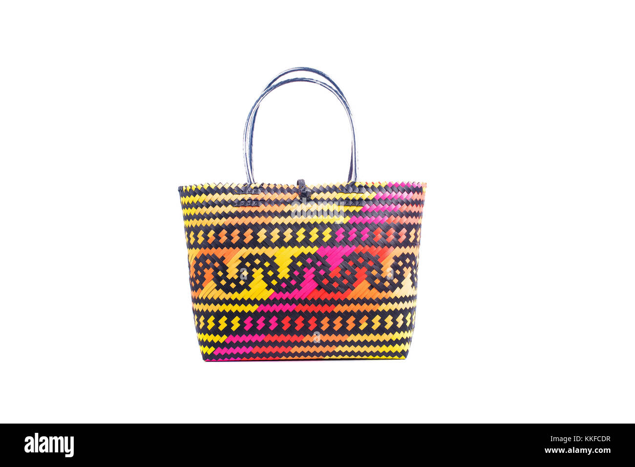 bright wicker woman's tote bag, isolated on white background Stock ...