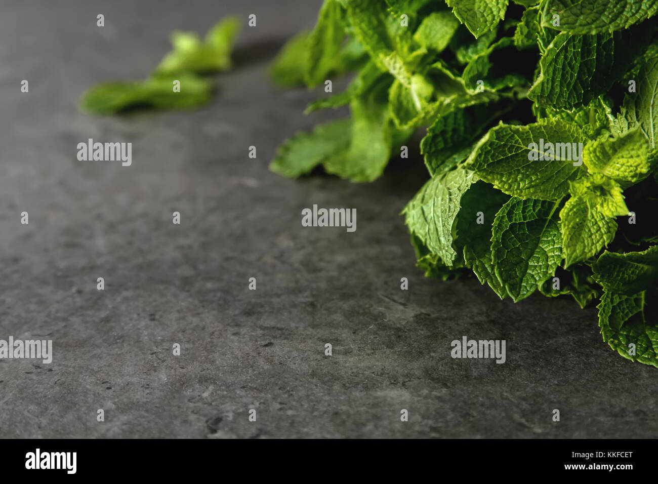 Fresh mint leaves. Italian herbs. Dark background Stock Photo - Alamy