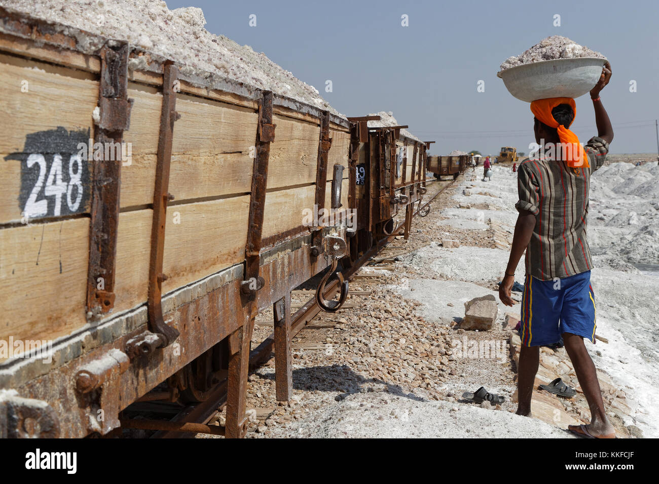 SAMBHAR, INDIA, October 28, 2017 : Works on Sambhar Salt Lake. It is ...
