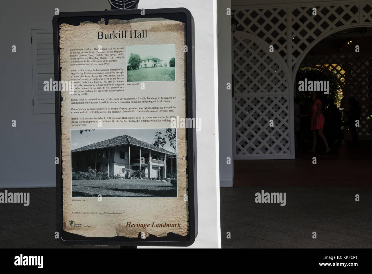 The information sign for Burkill Hall at the National Orchid Garden in ...