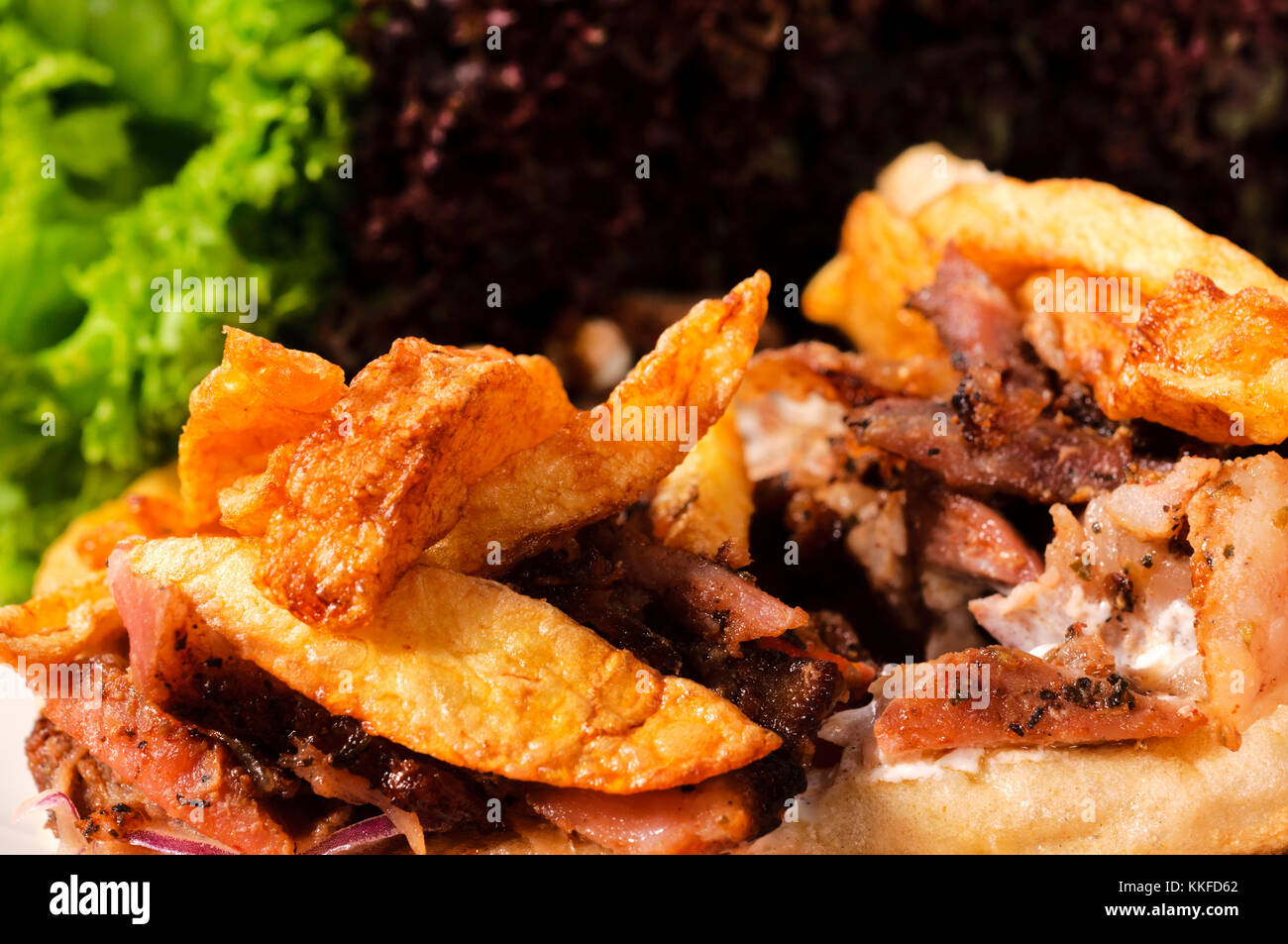 French fries and meat close up Stock Photo - Alamy
