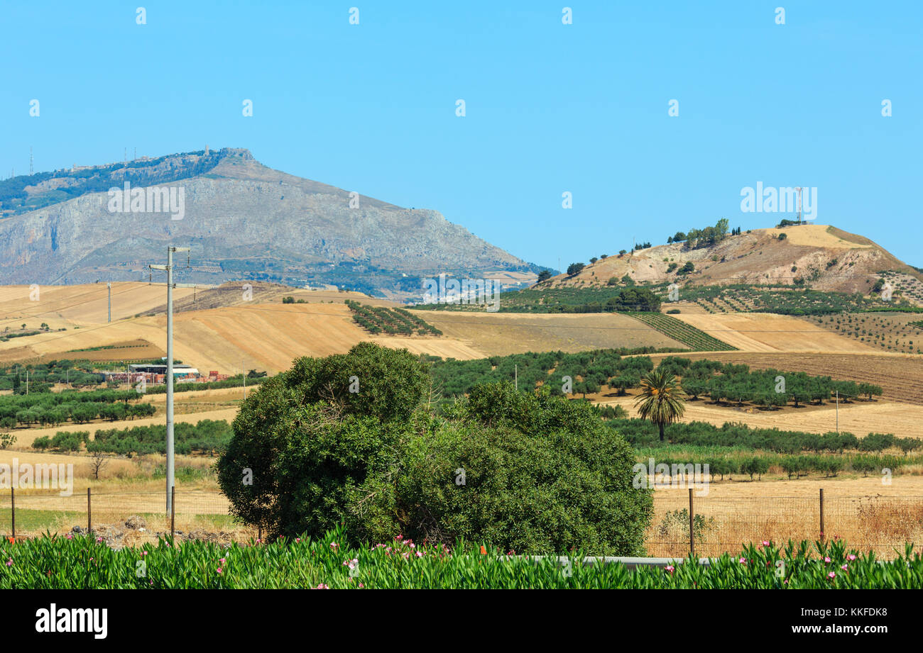 Beautiful landscape of Sicily summer countryside in Italy Stock Photo ...