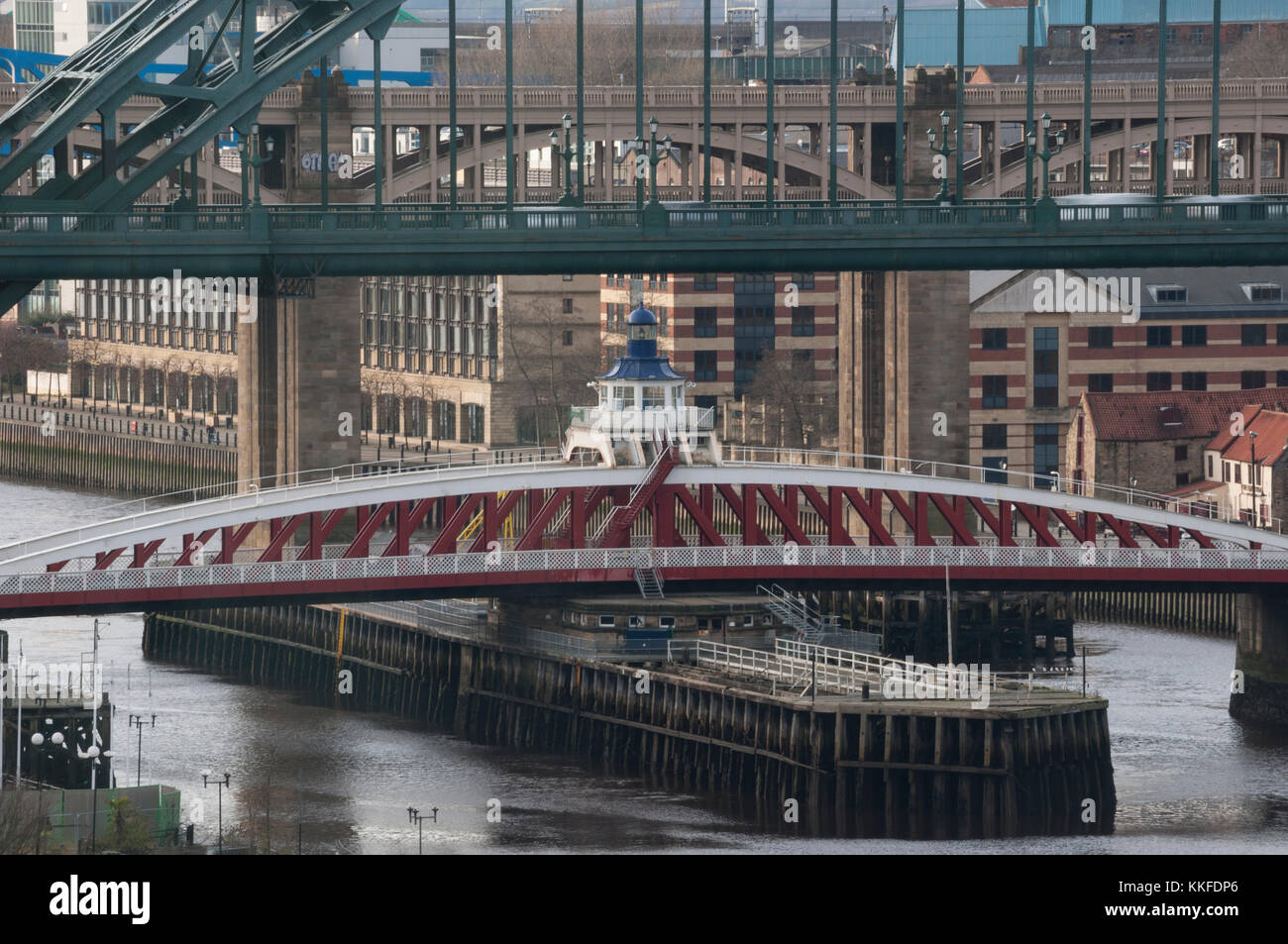 Looking to the swing bridge that spans the river Tyne, between ...