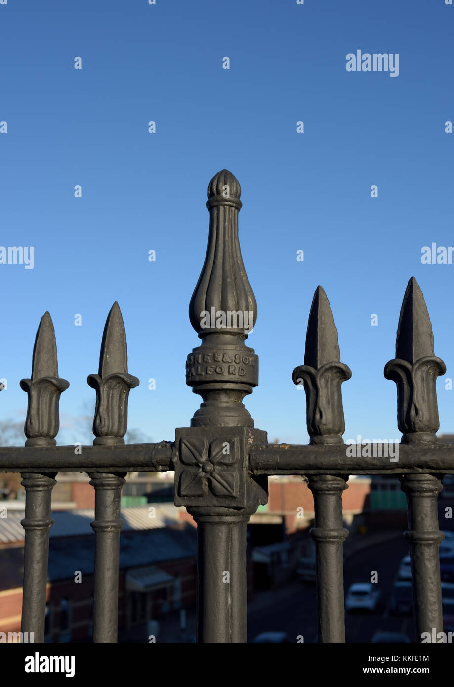 Black cast iron railings with sprouting finials on bank street bury ...