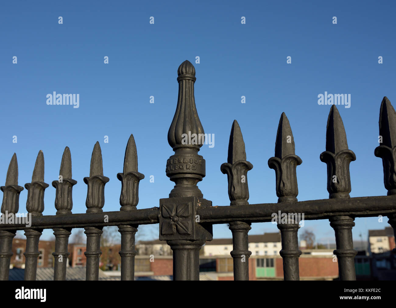 Black cast iron railings with sprouting finials on bank street bury ...