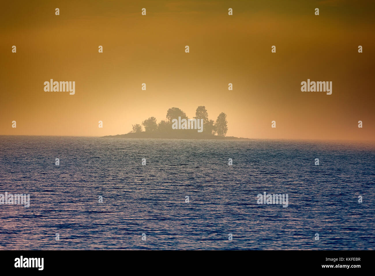 Huge lake Onega in Western Russia. Beautiful little forest Island in ...