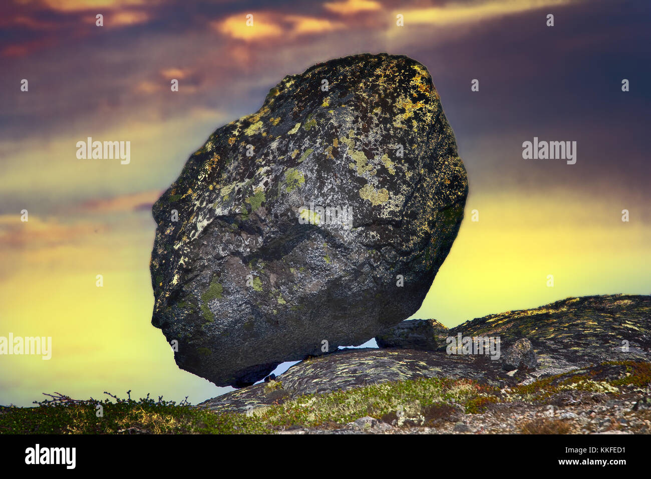 seita (alfar place) on top of sacred mountain of Sami, solemn rite ...