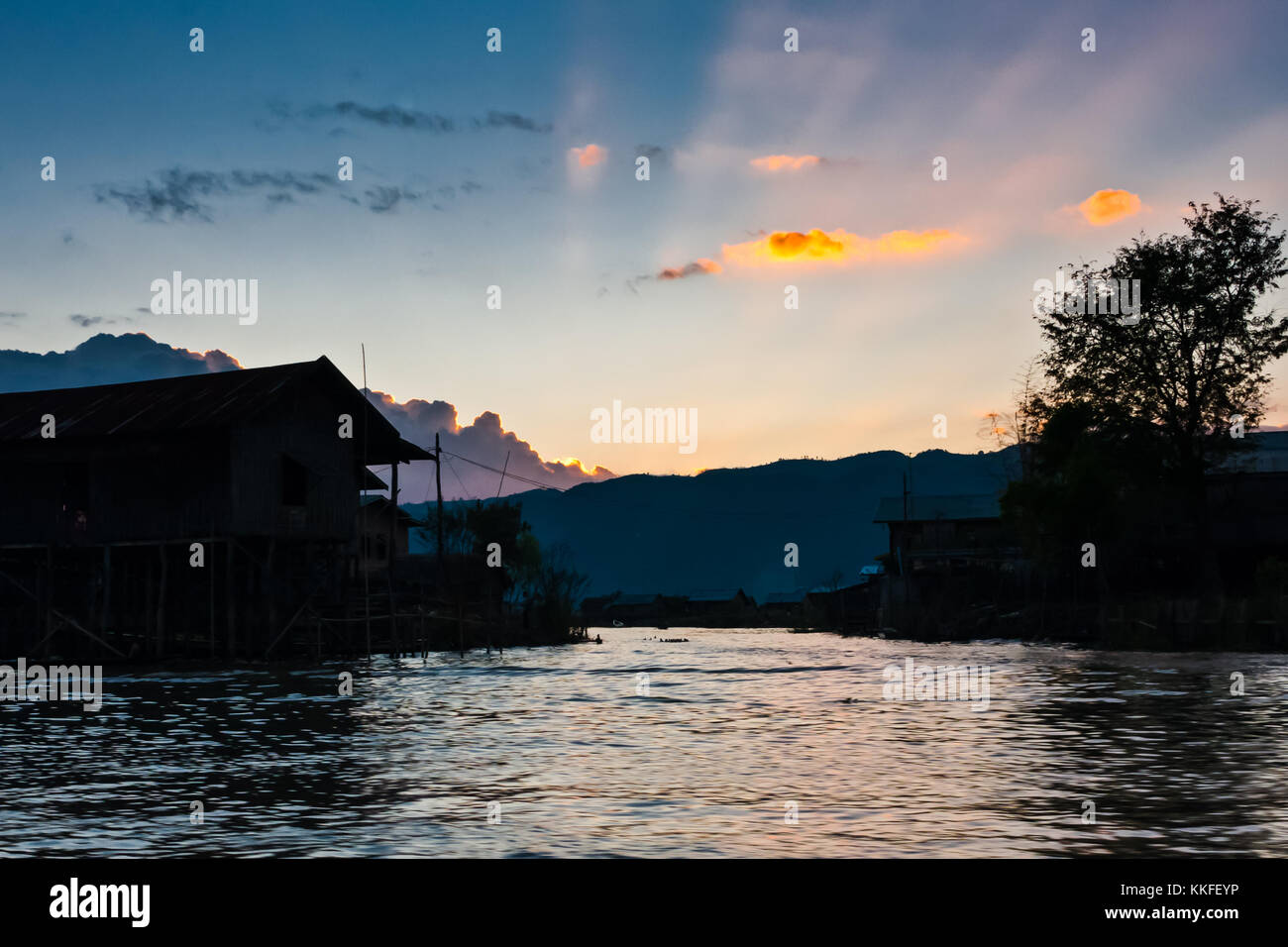 A sunset over the Inle Lake, Taunggyi, Myanmar Stock Photo - Alamy