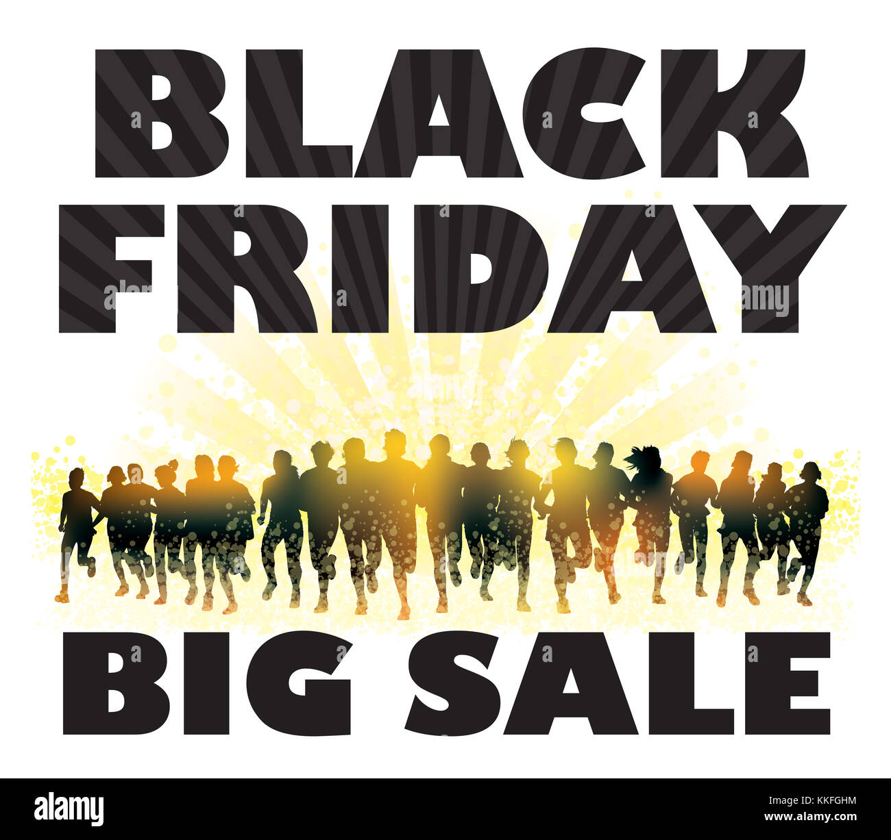 Black Friday. Crowd of running customers. People are running for Black ...