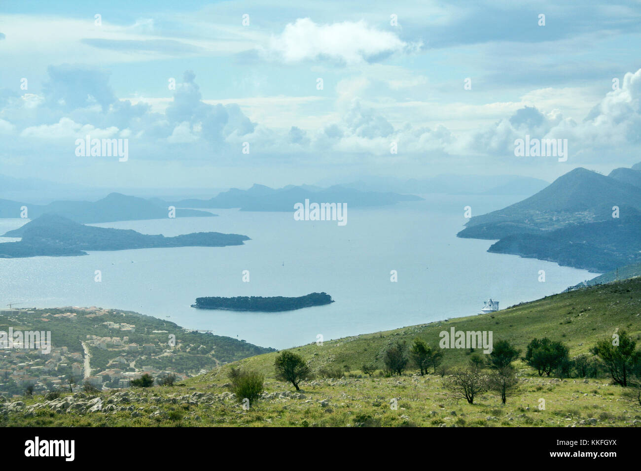 Croatian islands on the Adriatic sea taken from a mountain of Dubrovnik ...