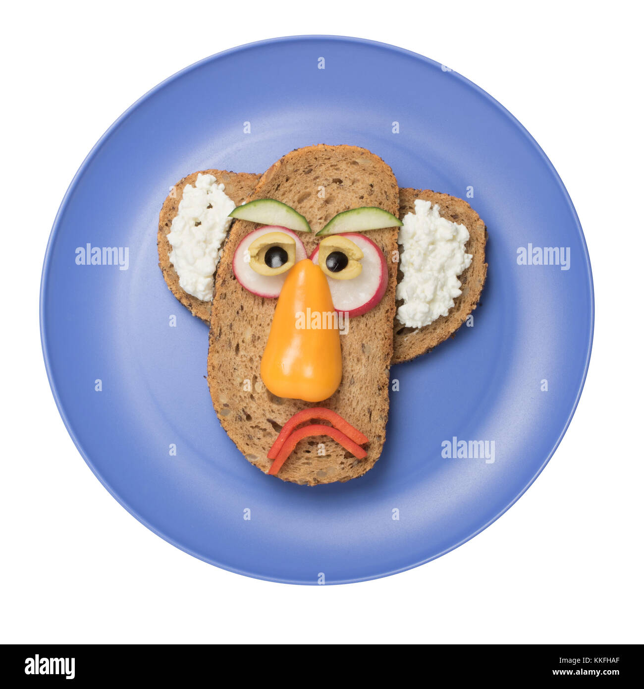 Sad sandwich man made on blue plate Stock Photo - Alamy