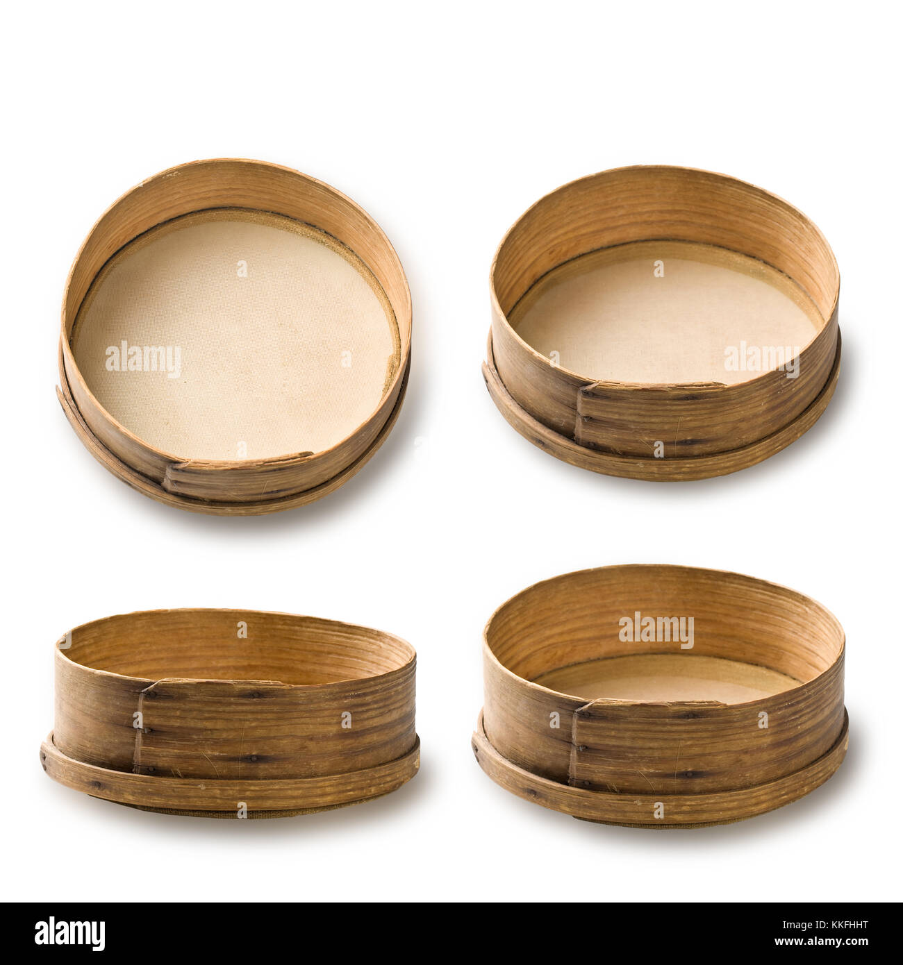 empty old wooden sieve isolated on white background Stock Photo - Alamy