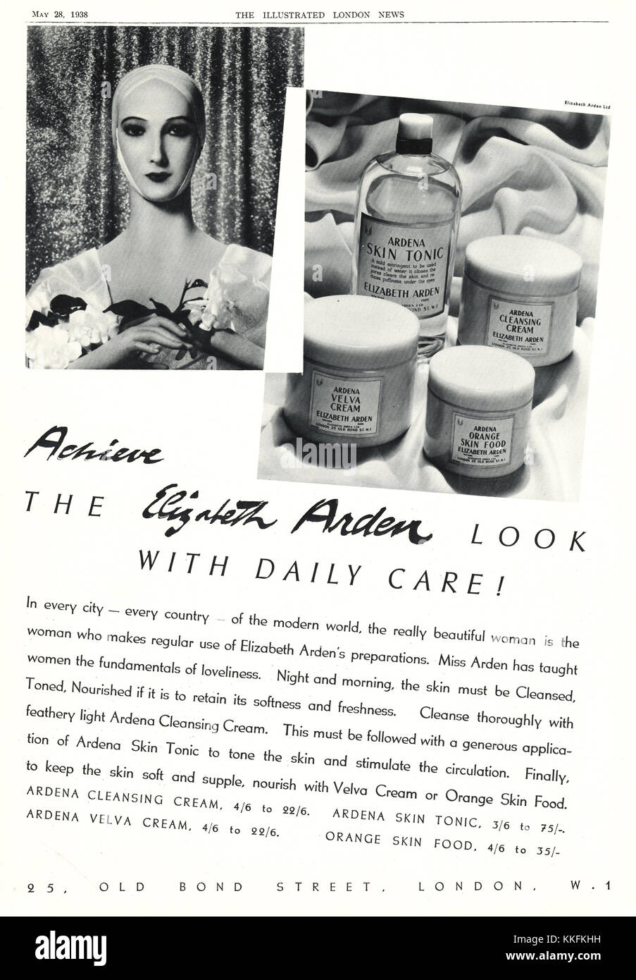 1938 UK Magazine Elizabeth Arden Skin Cream Advert Stock Photo - Alamy