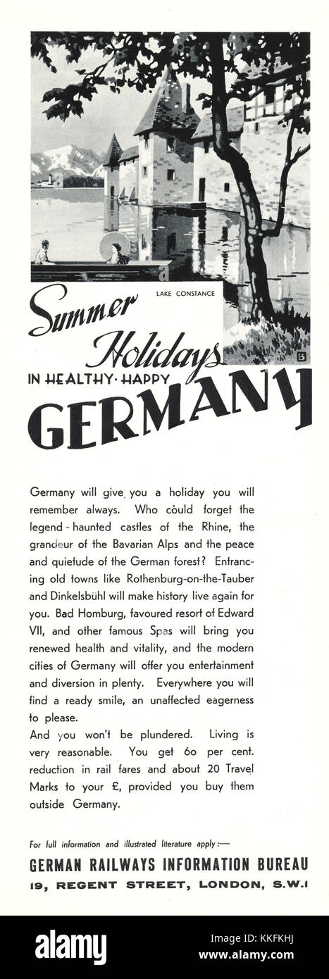1938 UK Magazine German Tourism Advert Stock Photo - Alamy