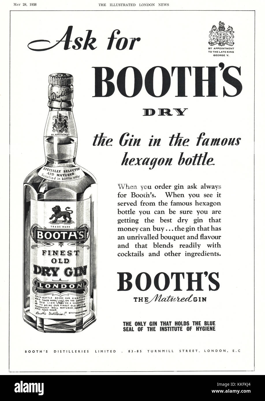 1938 UK Magazine Booth's Dry Gin Advert Stock Photo - Alamy