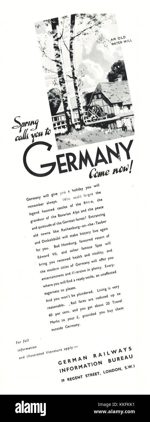 1938 UK Magazine German Tourism Advert Stock Photo - Alamy