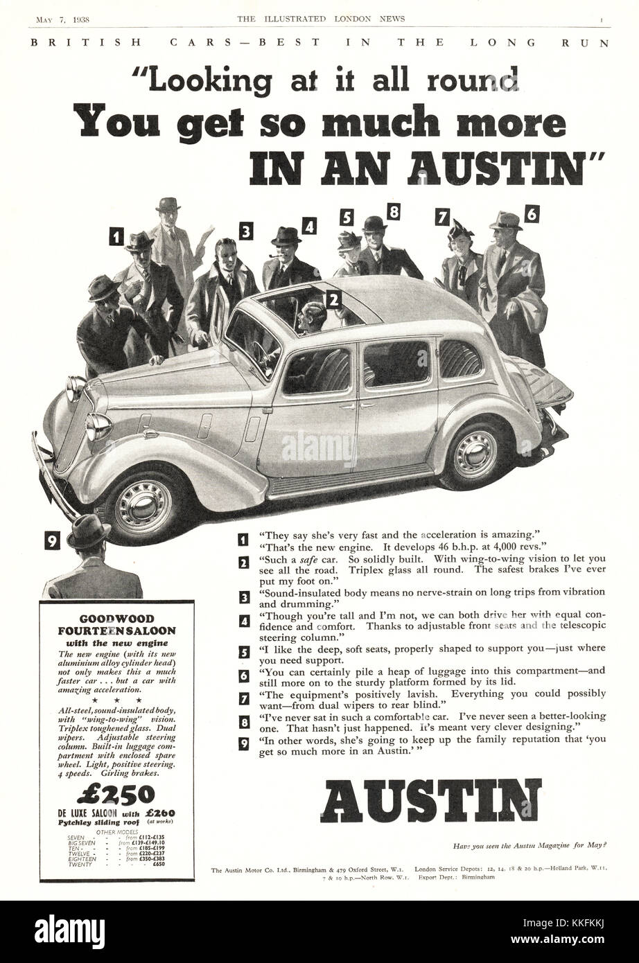 1938 UK Magazine Austin Car Advert Stock Photo - Alamy