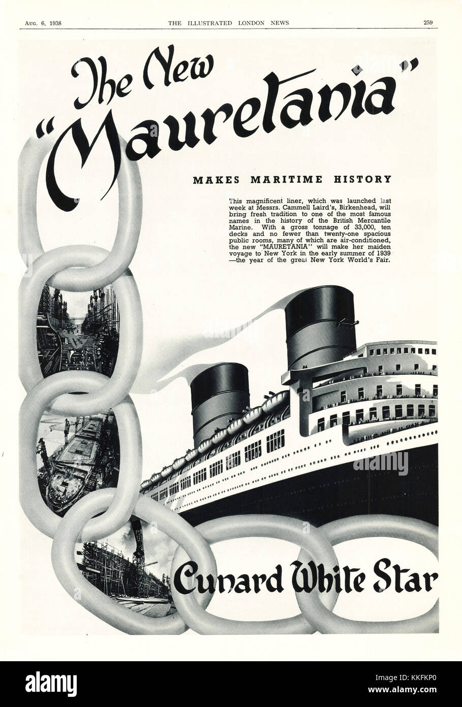 1938 UK Magazine Cunard White Star Advert Stock Photo - Alamy