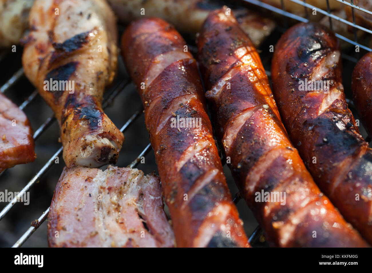 barbecue with delicious grilled meat on grill Stock Photo - Alamy