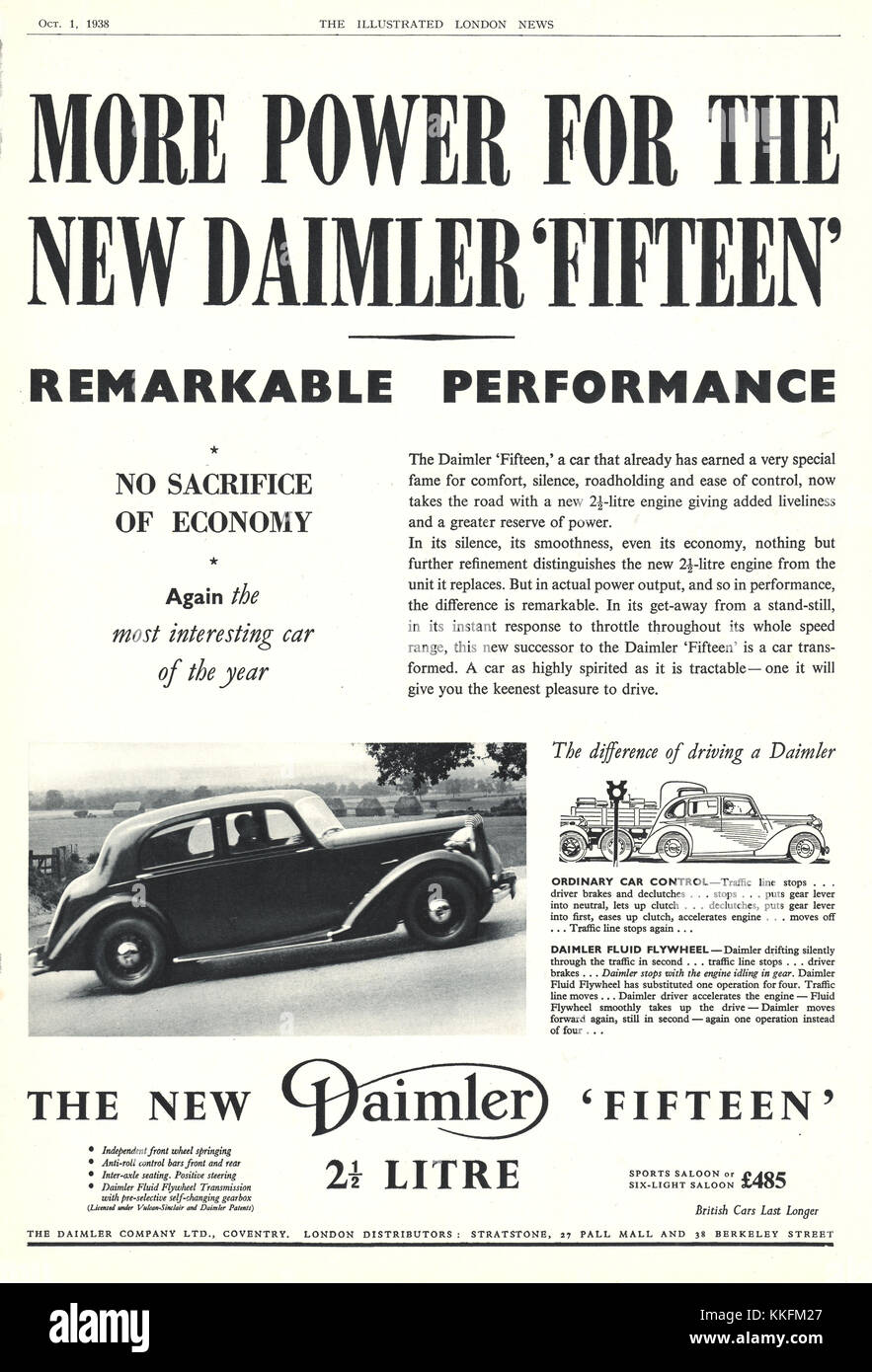 1938 UK Magazine Daimler 'Fifteen' Car Advert Stock Photo - Alamy
