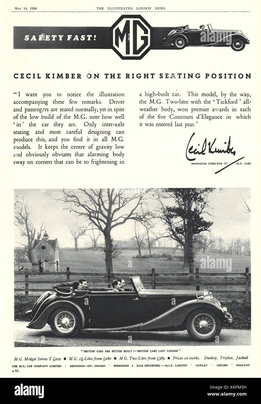 1938 UK Magazine MG Car Advert Stock Photo - Alamy