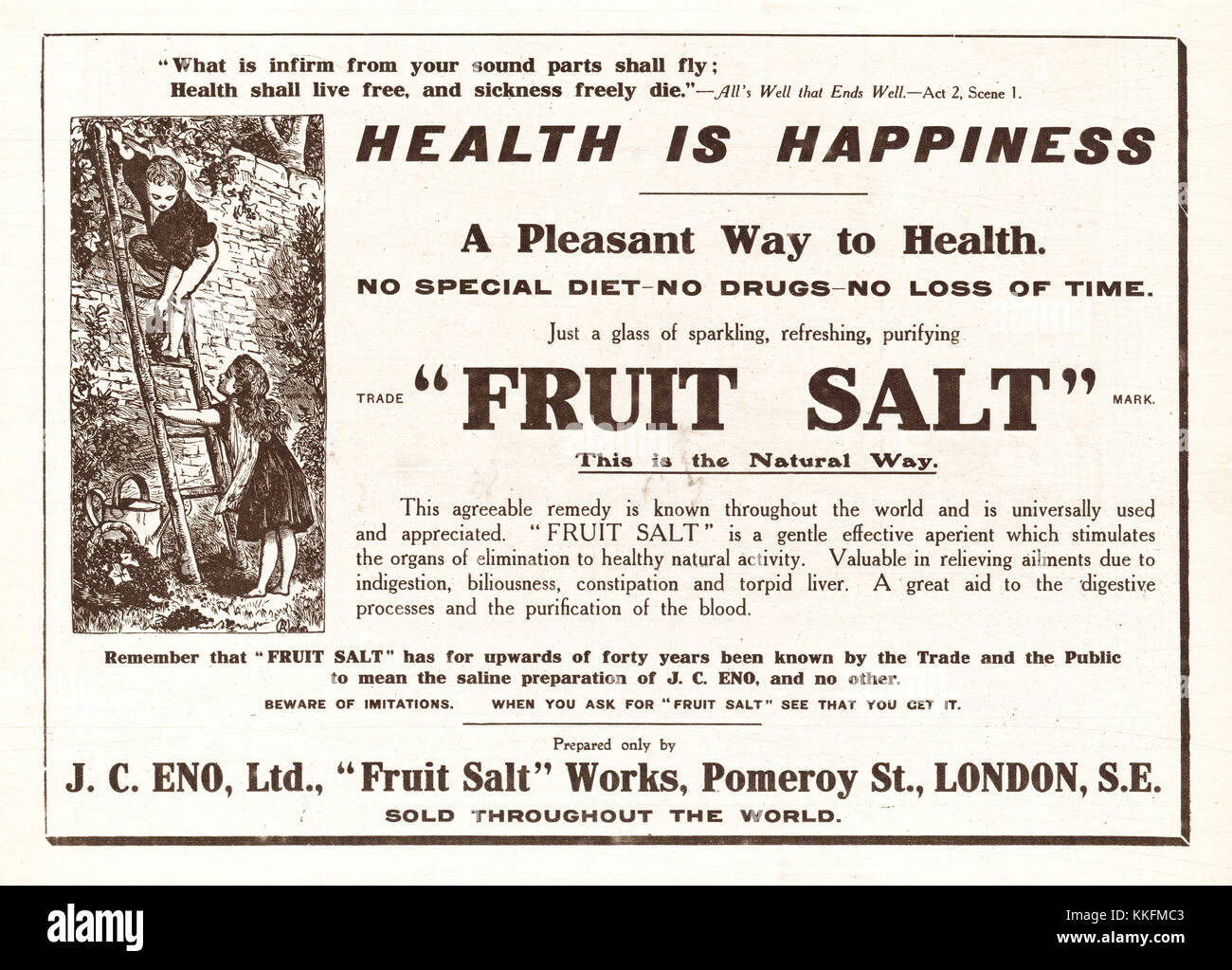 1919 UK Magazine Fruit Salt Health Drink Advert Stock Photo - Alamy