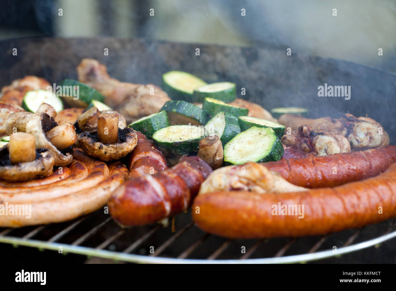 barbecue with delicious grilled meat on grill Stock Photo - Alamy