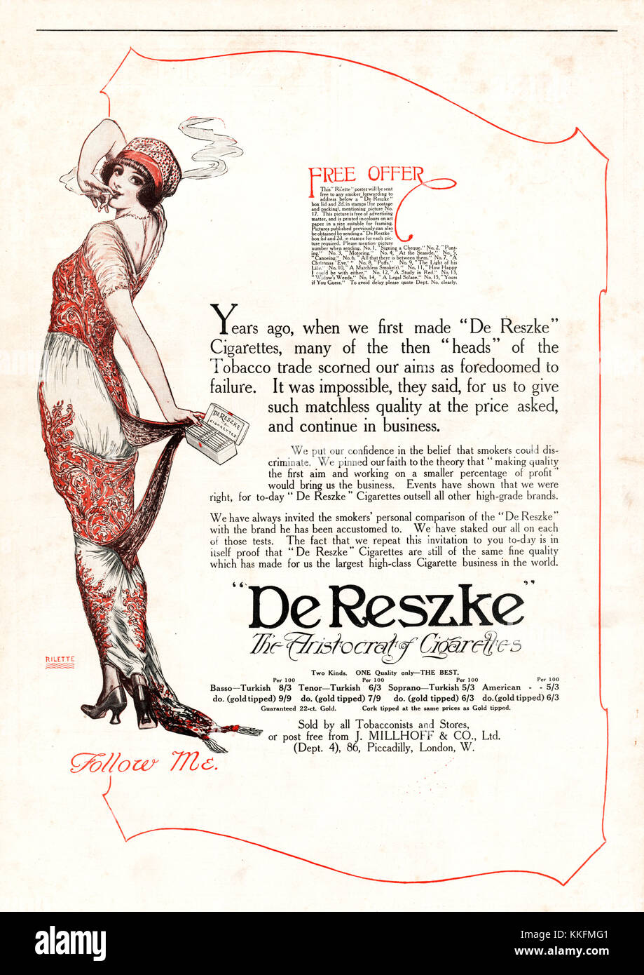 1914 UK Magazine De Reszke Cigarette Advert Stock Photo - Alamy