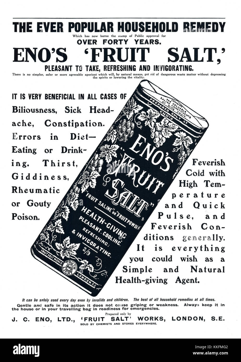 1914 UK Magazine Eno's Fruit Salt Advert Stock Photo - Alamy