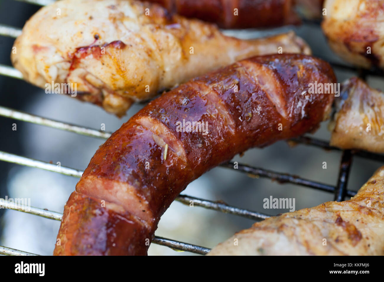 barbecue with delicious grilled meat on grill Stock Photo - Alamy