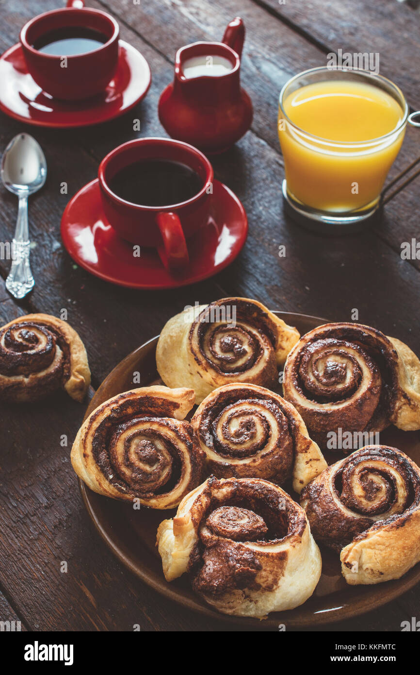 Danish chocolate pastry rolls in the plate,selective focus Stock Photo ...